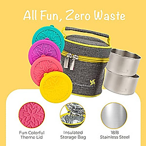 The Pinwheelers - 2 Storage Containers With Lids + 1 Insulated Bag, Food Storage Container for Mini Food, Adults & Kids Snack Container for Christmas Cookies/Christmas Candy, 220 mL, Yellow Gray Bag