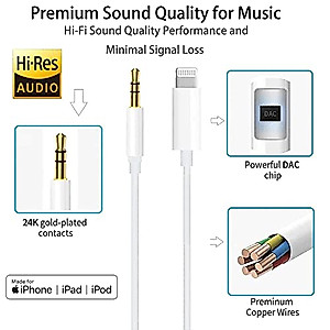 Aux Cord for iPhone,[Apple MFi Certified] Lightning to 3.5 mm AUX Cable for Car Stereo, Speaker, Headphone, Auxiliary Audio Cable Compatible with iPhone 14 13 12 11 XS XR X 8 7 3.3FT White