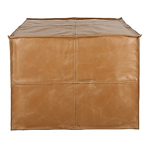 LEATHEROOZE Moroccan Pouf - Genuine Goatskin Leather - Bohemian Living Room Decor - Hassock & Ottoman Footstool - Square & Large Ottoman Pouf - Unstuffed - (Brown)