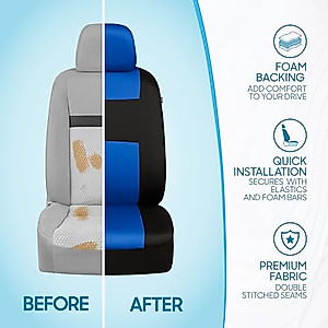 BDK PolyPro Car Seat Covers Full Set in Blue on Black, Front and Rear Split Bench Seat Covers for Cars, Easy to Install Car Seat Cover Set, Car Accessories for Auto Trucks Van SUV - Blue