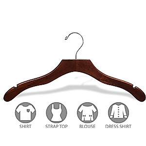 Wavy Wood Top Hanger, Box of 50 Space Saving 17 Inch Wooden Hangers w/ Walnut Finish & Chrome Swivel Hook & Notches for Shirt Jacket or Dress by The Great American Hanger Company