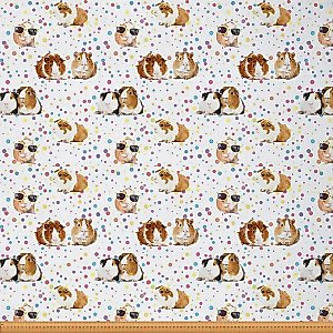 Feelyou Guinea Pig Upholstery Fabric by The Yard, Cute Cavy Colorful Polka Dots Outdoor Fabric by The Yard, Pet Animal Theme Decorative Fabric for Upholstery and Home DIY Projects, 1 Yard, Pink White