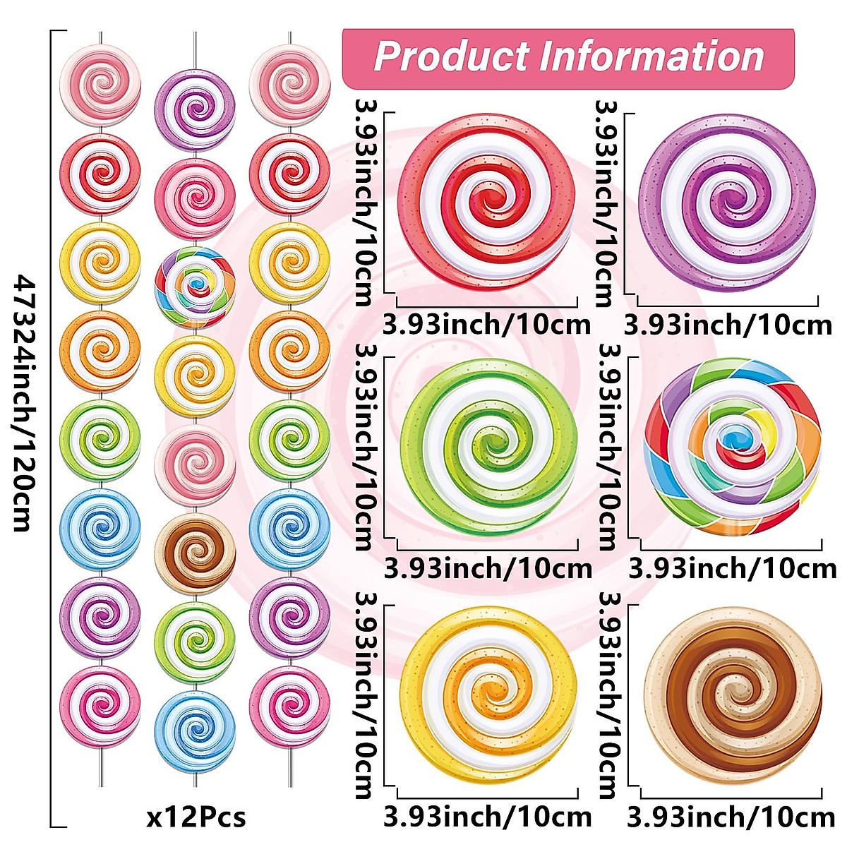 12pcs Candyland Party Decorations Banners Candy Hanging Swirl Candyland Birthday Garland Kit Lollipop Paper Cutouts for Candyland Theme Birthday Baby Shower Party Favor Indoor Home Office Decor