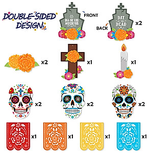 Day of the Dead Hanging Swirl Decorations 30 Ct Día de los Muertos Hanging Ceiling Spirals Decor Sugar Skull Papel Picado Marigold Flowers Cutouts for Mexican Birthday Wedding Halloween Party Supplies