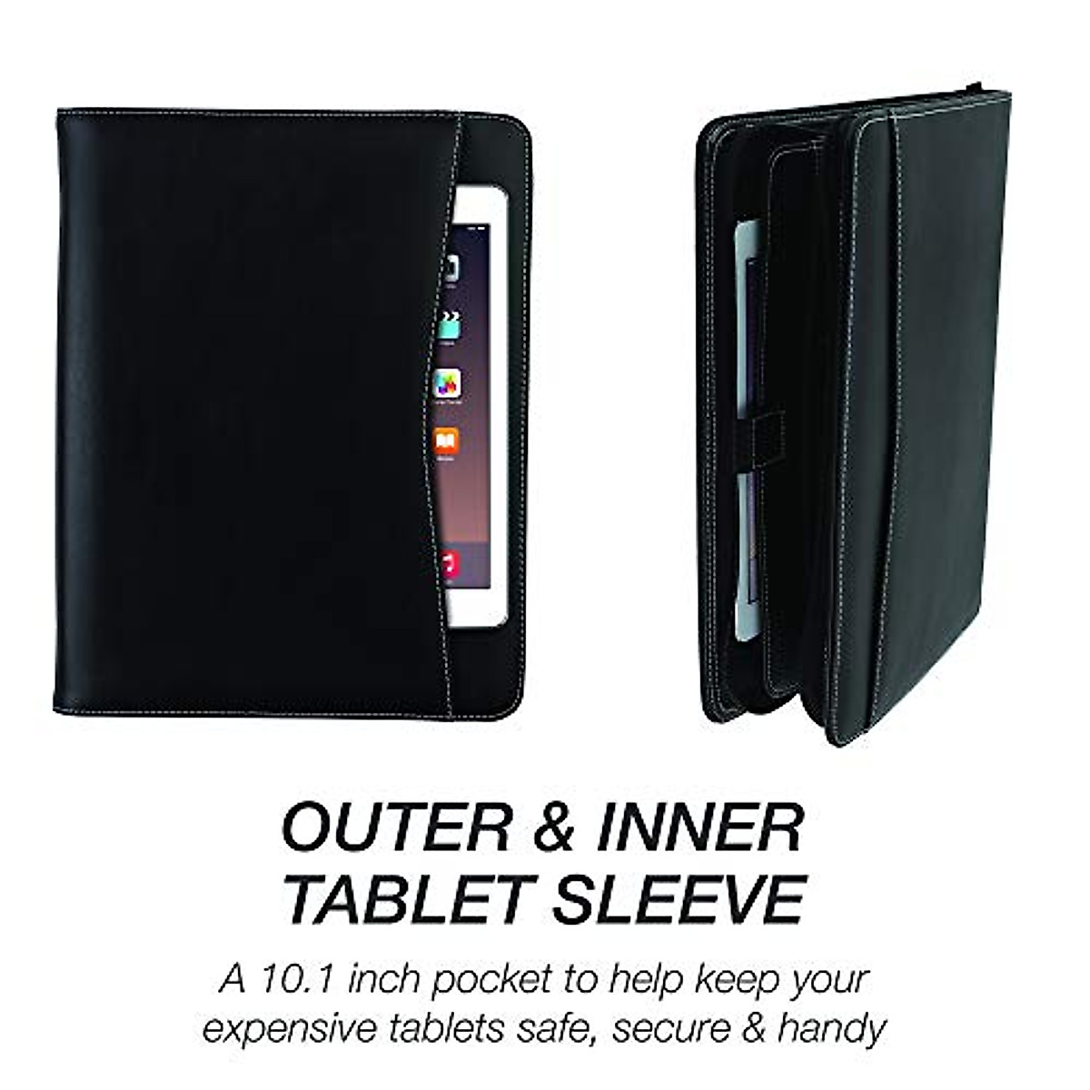 Samsill Zippered Portfolio Organizer, Vegan Leather Business Portfolio Notebook, Work Organizer. Notepad, Tablet iPad (Upto 10.1") Phone & Business Cards Holder, Professional Padfolio for Women & Men