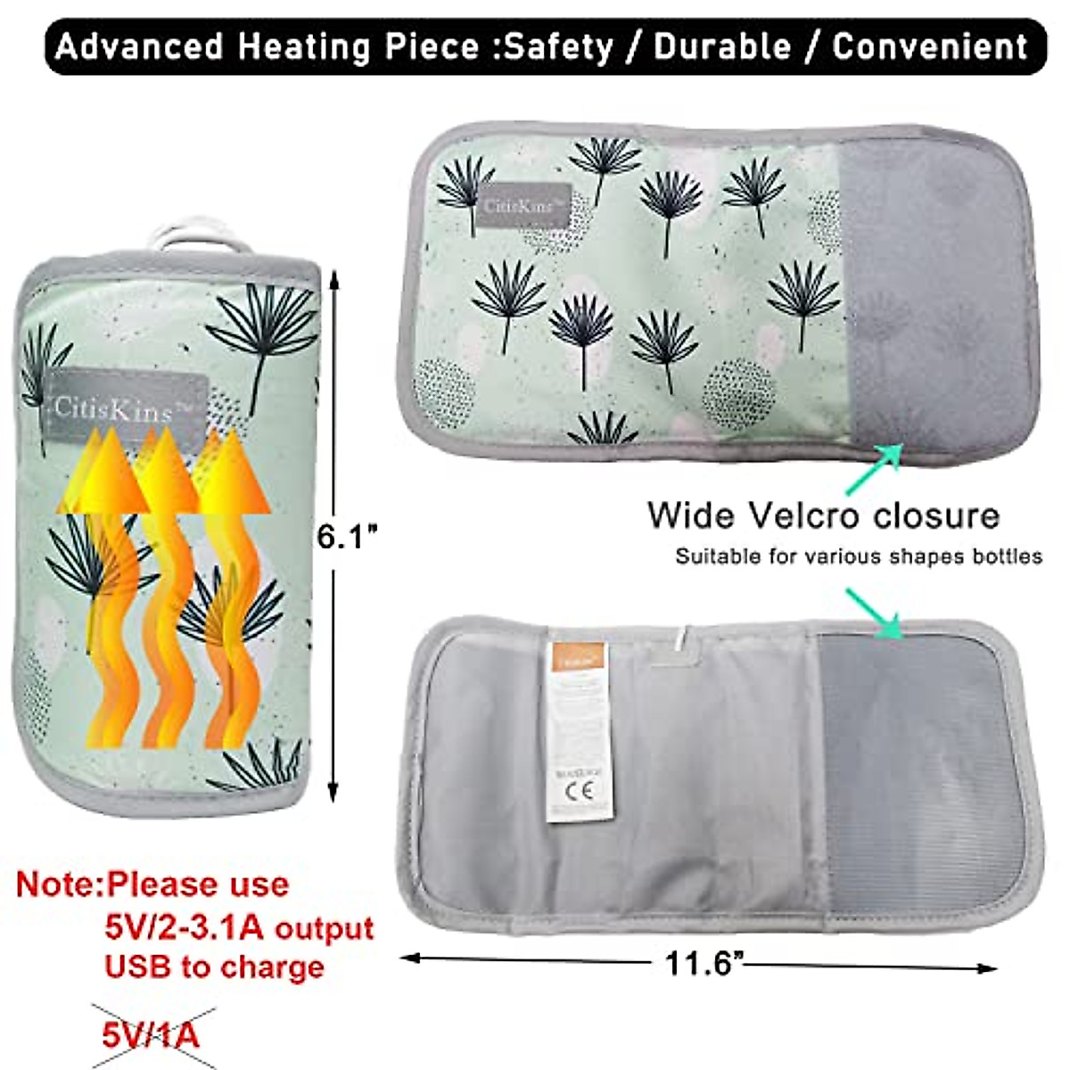 CitisKins Bottle Warmer For Baby Milk USB Portable Bottle Heating Bag Car Bottle Warmer Water Warming Bag On The Go Bottle Warmer At Home Or Travel (green)