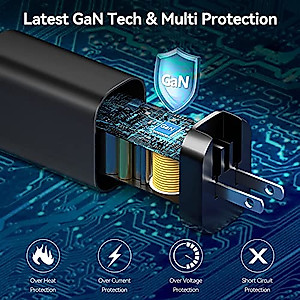 USB C Charger 65W, Deegotech GaN II PD3.0(PPS) Fast Charger for MacBook, 3-Port Foldable Plug USB C Charging Station Compatible with MacBook Pro/Air, iPad Pro, Laptop (with USB C to C Cable 6.6ft)