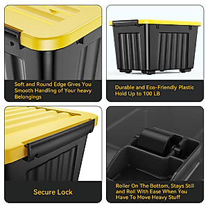 Nazhura 72Quart Plastic Storage Bin, Stackable and Nestable Storage Boxes with White Lids and Secure Latching Buckles, Large Storage Container (Black/Yellow, 72Quart-6Pack)