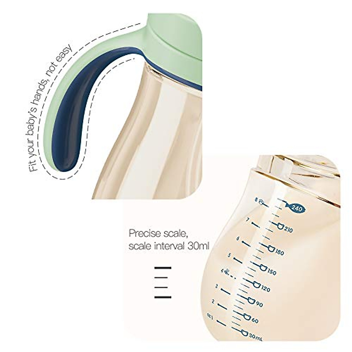 POTATO Baby Bottle with Medium Flow Nipple and Learner Sippy Cup Soft Spout, 240ML/8oz, Green