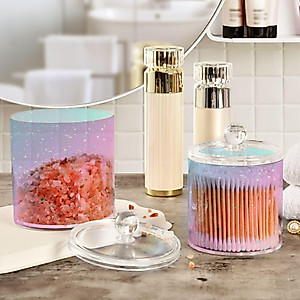 senya 2 Pack Qtip Holder Dispenser with Lids,Unicorn Background with Rainbow Cotton Swabs Cans Round Pads Clear Plastic Acrylic Jar Bathroom Canister