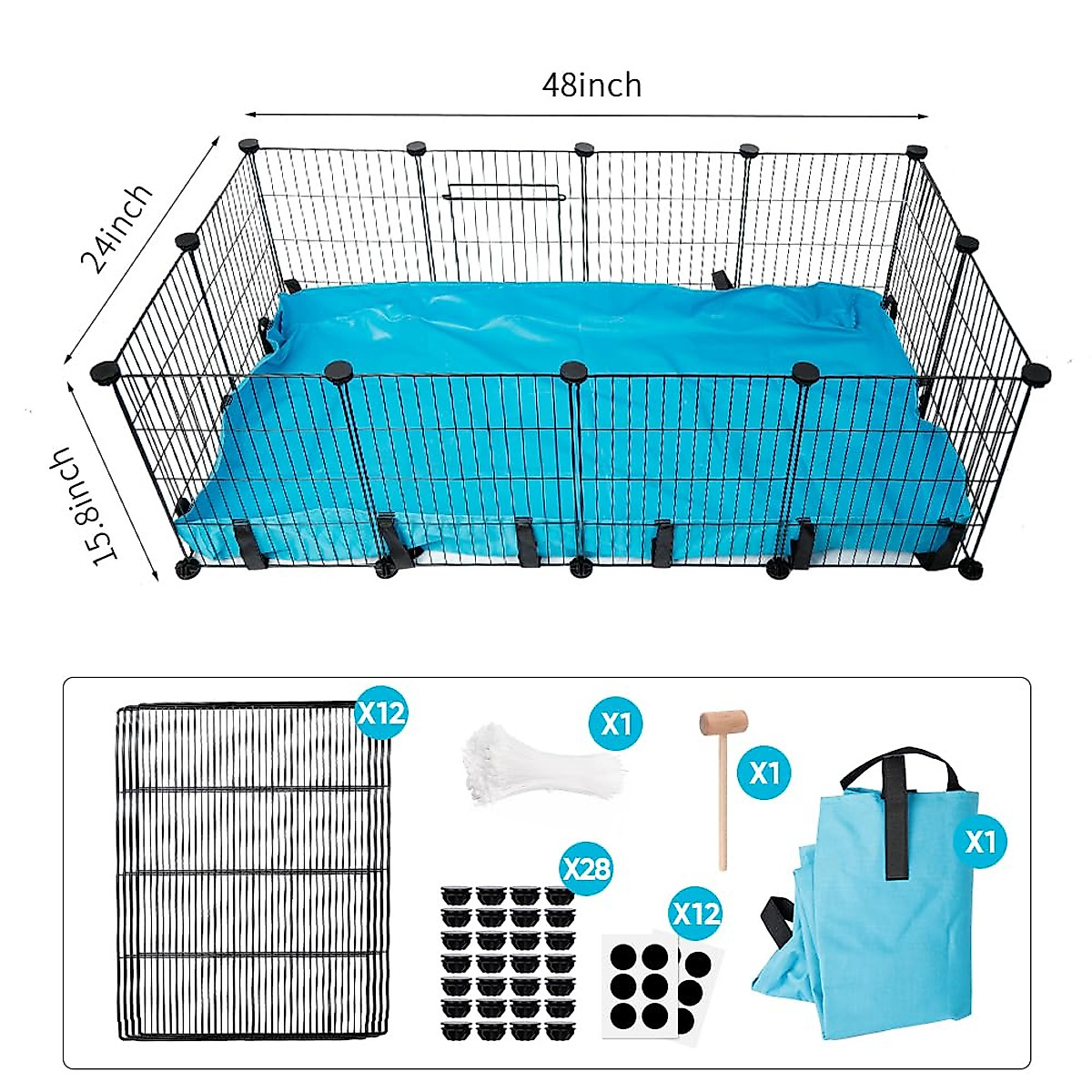 CheeFun Guinea Pig Cages: 8 Sq Ft Expandable Small Animal Cage for Rat Rabbit Ferret Bunny Chinchilla Hedgehog Lizard Indoor Outdoor - 12pcs Pet Panels (Blue)