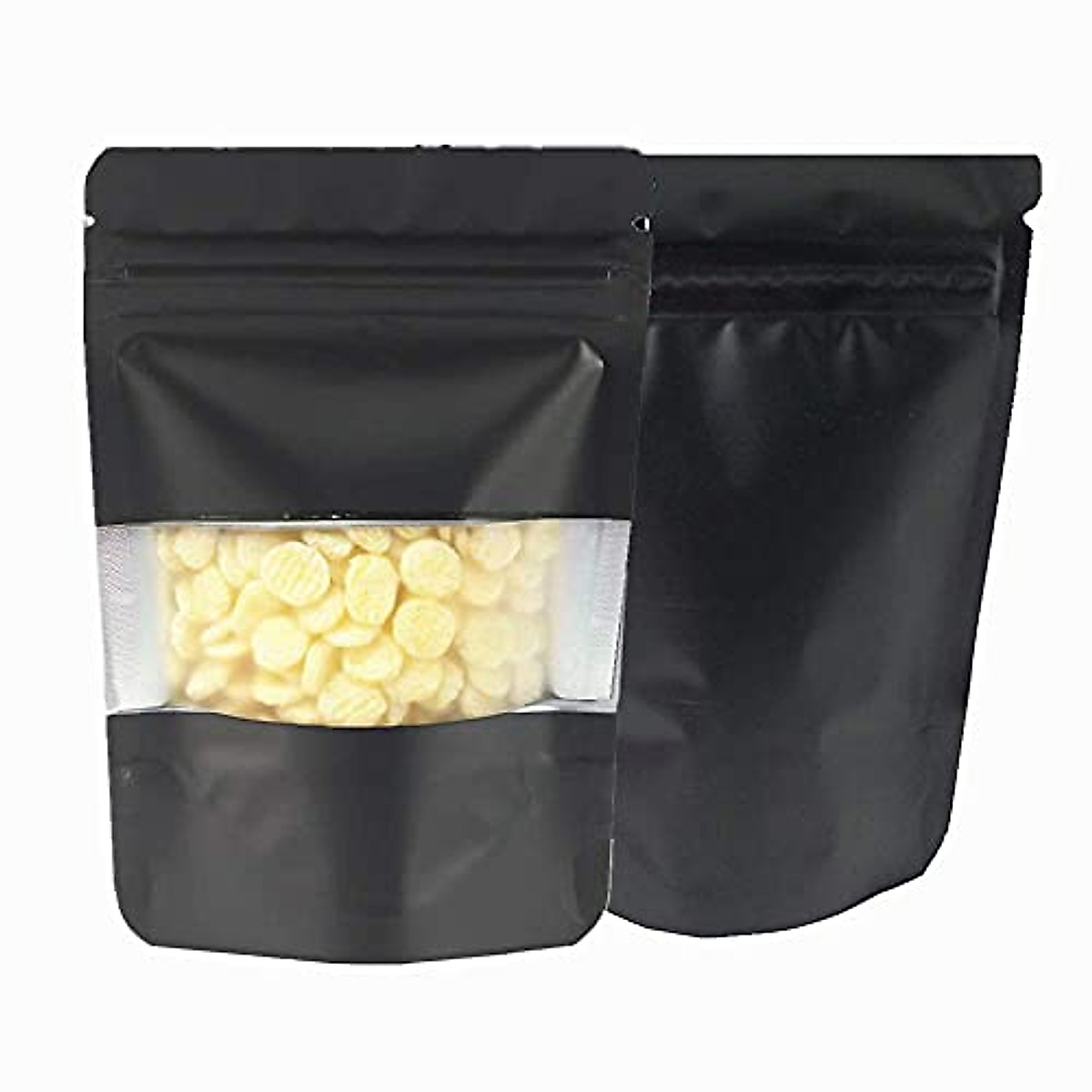 PABCK 100 Pcs 4.7x7.87 inch Matte Black Resealable Stand Up Bags with Window Heat Seal Bulk Food Storage Packaging Foil Pouches