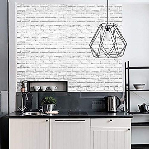 practicalWs 17.71''×236.2'' White/Gray Brick Pattern Wallpaper Self-Adhesive 3D Effect Wall Paper Peel and Stick Removable Vinyl Film for Home Decoration, Cover Furniture, Christmas Wall Decoration