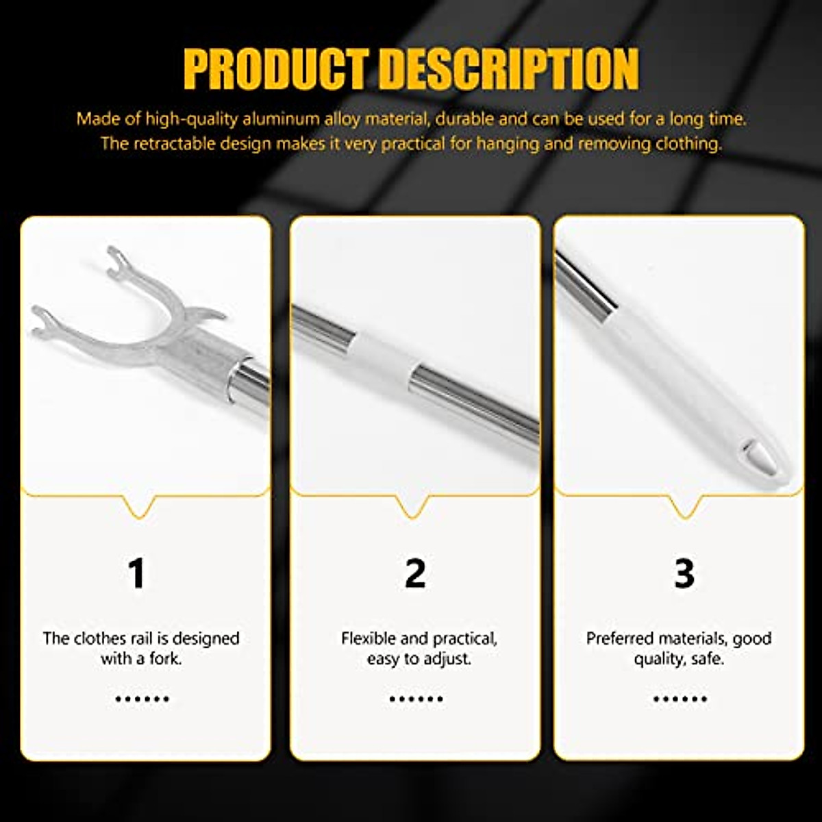 Yardwe Metal Clothesline Props Retractable Clothes Rods Long Dressing Sticks Clothes Drying Pole Outdoor Coat Hanger for Drying Dressing (White) 131CM