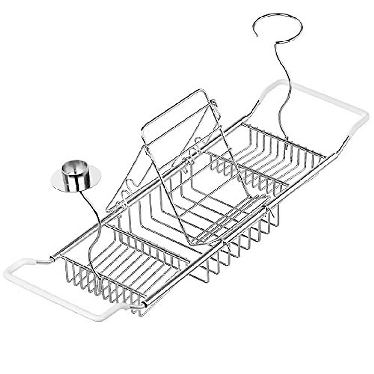 iPEGTOP 304 Stainless Steel Bathtub Caddy Tray Expandable Bath Organizer, Tub Shelf for Reading with Book and Wine Rack, Candleholder