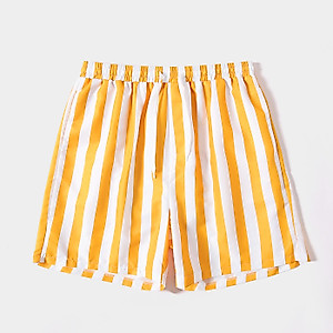 IFFEI Family Matching Swimsuits Mens Swim Trunks Striped Bathing Suit Hollow Out Mommy and Me Swimwear Beachwear Yellow Men: M