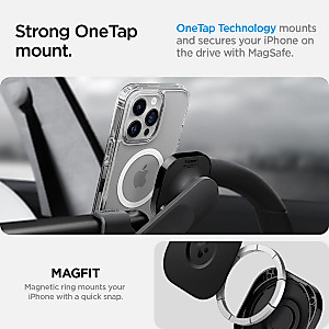Spigen OneTap 3 (MagFit) [Upgraded Adhesive] Designed for Tesla Model 3/Y/S/X Designed for MagSafe Car Mount Compatible with iPhone 15 Pro Max, 15 Pro, 15 Plus, 15, 14, 13, and 12 Series