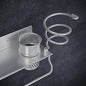 PowMax Bathroom Counter Organizer, Hair Dryer Holder Towel Shelf Rack,Toothbrush Comb Toiletries Storage