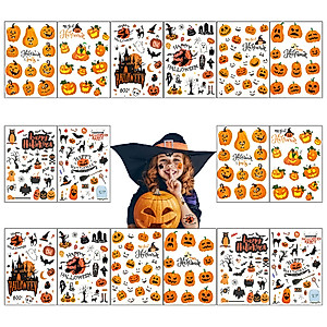 Whaline 270Pcs+ Halloween Temporary Tattoos 16 Sheet Waterproof Tattoo Stickers Pumpkin Witch Ghost Bat Tattoo Decals for Boy Girl Party Favors Trick or Treat Decoration Face Arm Body