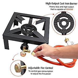 Taruor Heavy Duty Single Burner Stove ,8KW Gas Boiling Ring Cast Iron Burner Large LPG Stove Outdoor Cooker Iron Frame Portable Fire Control Stove