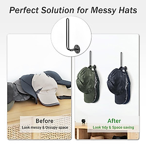 Mkono Hat Organizer for Baseball Caps, Set of 4 Wall Hat Rack 5 Inches Space Saving Holds 40 Caps Modern L -Shaped Hat Hooks Wall Mount Hat Holder for Closet Bedroom Storage, 4 Pcs