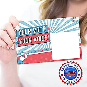 T MARIE 100 Bulk Voter Postcards 4x6” - Your Vote Your Voice, Red, White and Blue Theme With Blank Back for Message to Voters - Encourage Voting In Your State