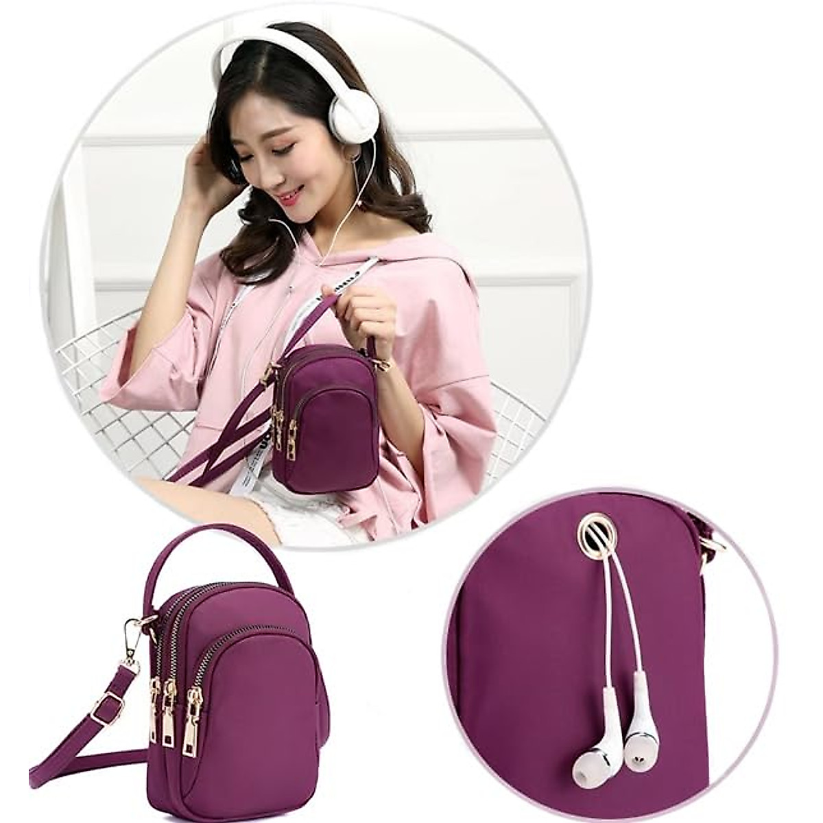 Toniker Nylon Multi-Pockets Small Crossbody Bags Cell Phone Purse Smartphone Wallet for Women with Handy Carry