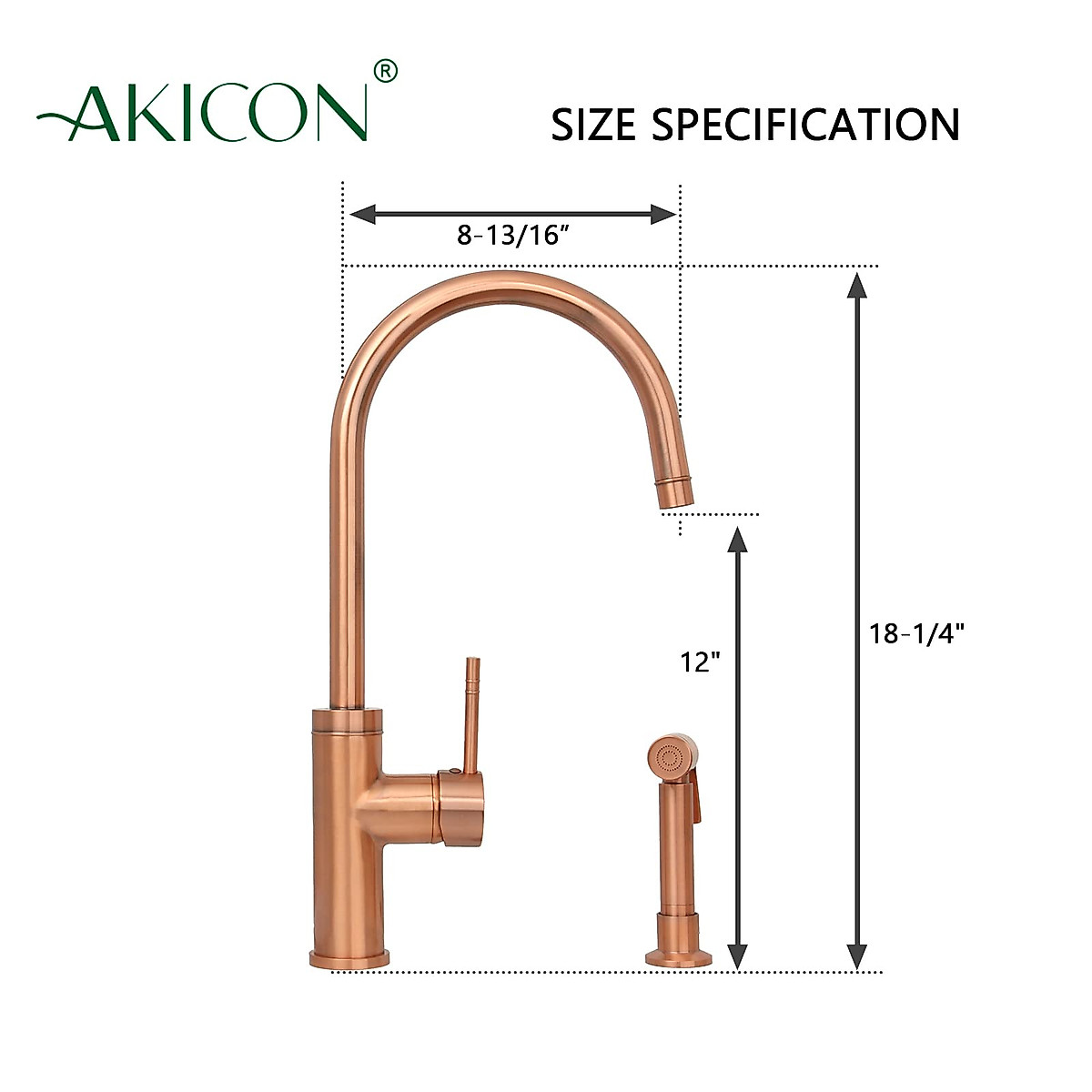 One-Handle Widespread Kitchen Faucet with Side Sprayer (Copper)