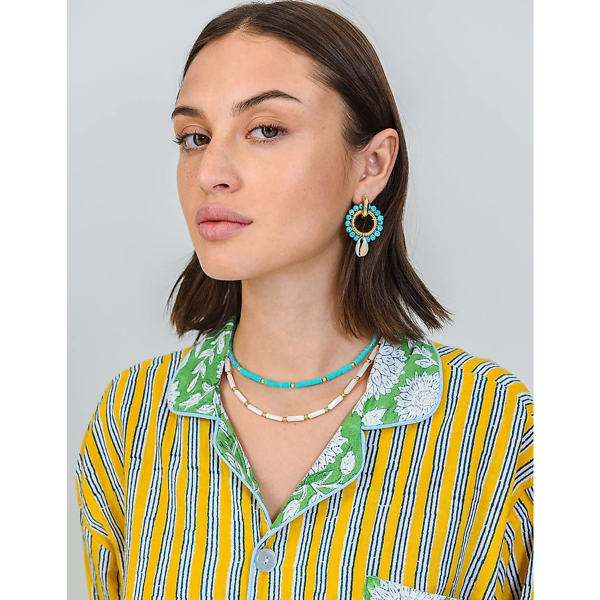 POTESSA Turquoise Beaded Choker Necklace for Women Tiny Boho Hawaiian Seed Bead Beach Necklace Jewelry