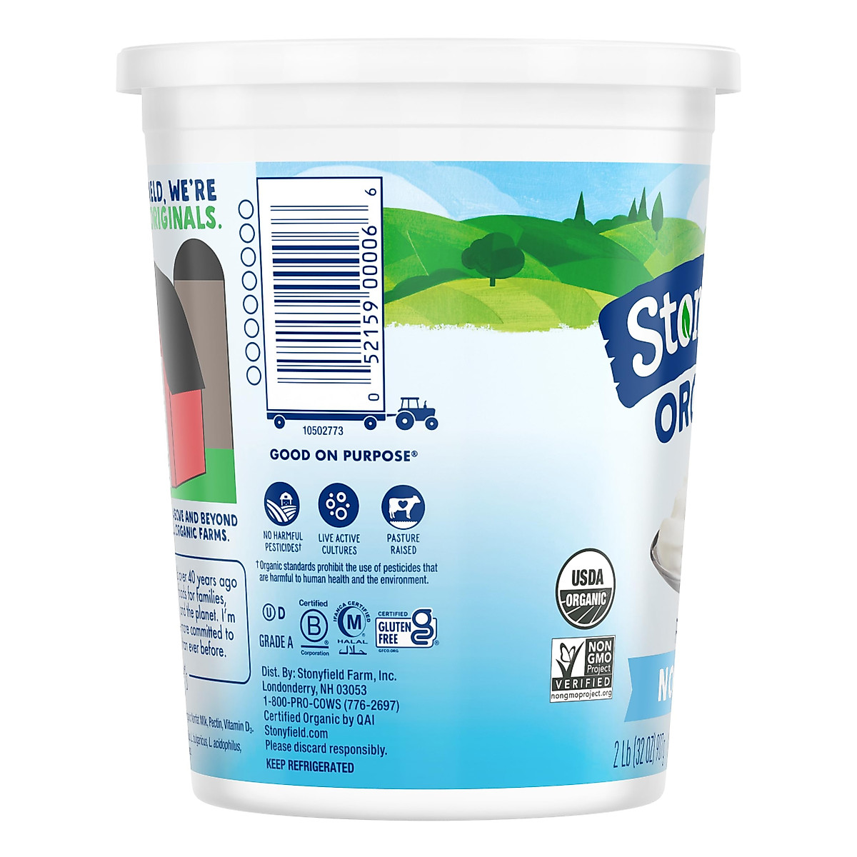 Stonyfield Organic Nonfat Yogurt, Plain, 32 oz.; Multiserving Yogurt Snack & Cooking Substitute