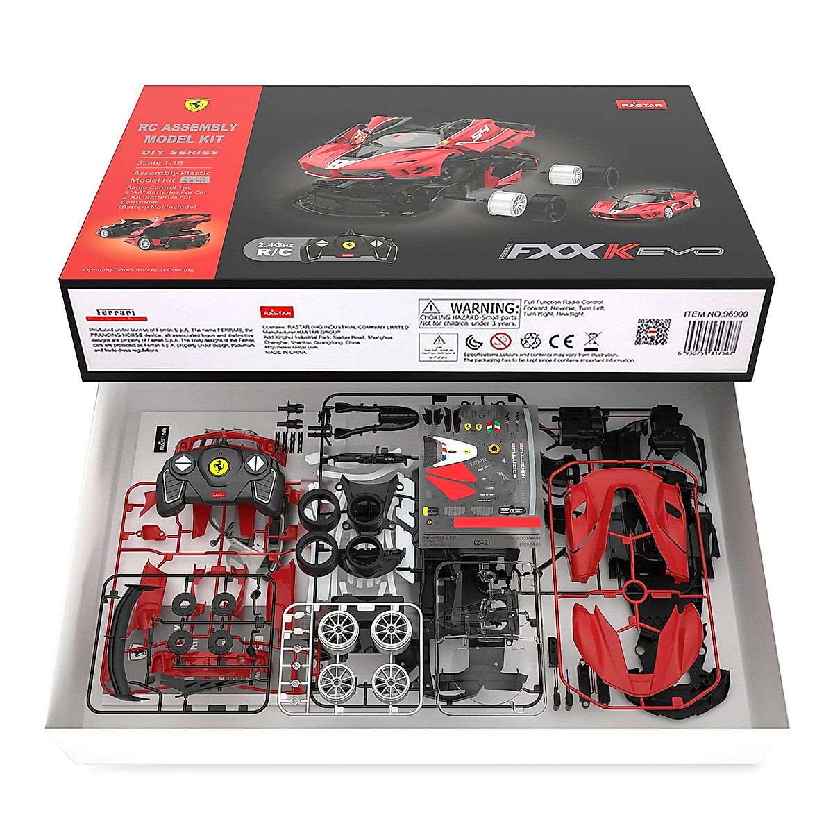 RASTAR RC Car Kits to Build, 1/18 Ferrari FXX-K EVO Supercar Assembly Building Kit with Remote Controller, 92PCs, STEM Kits for Kids and Adult, Ages 8+
