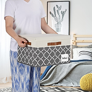 PFFVRP Extra Large Storage Bins with Lids, Foldable Fabric Storage Baskets with Lids, Sturdy Storage Boxes with Labels and 3 PU Handles for Closet Home Office (32L, 3 Packs, Grey Plaid&White)