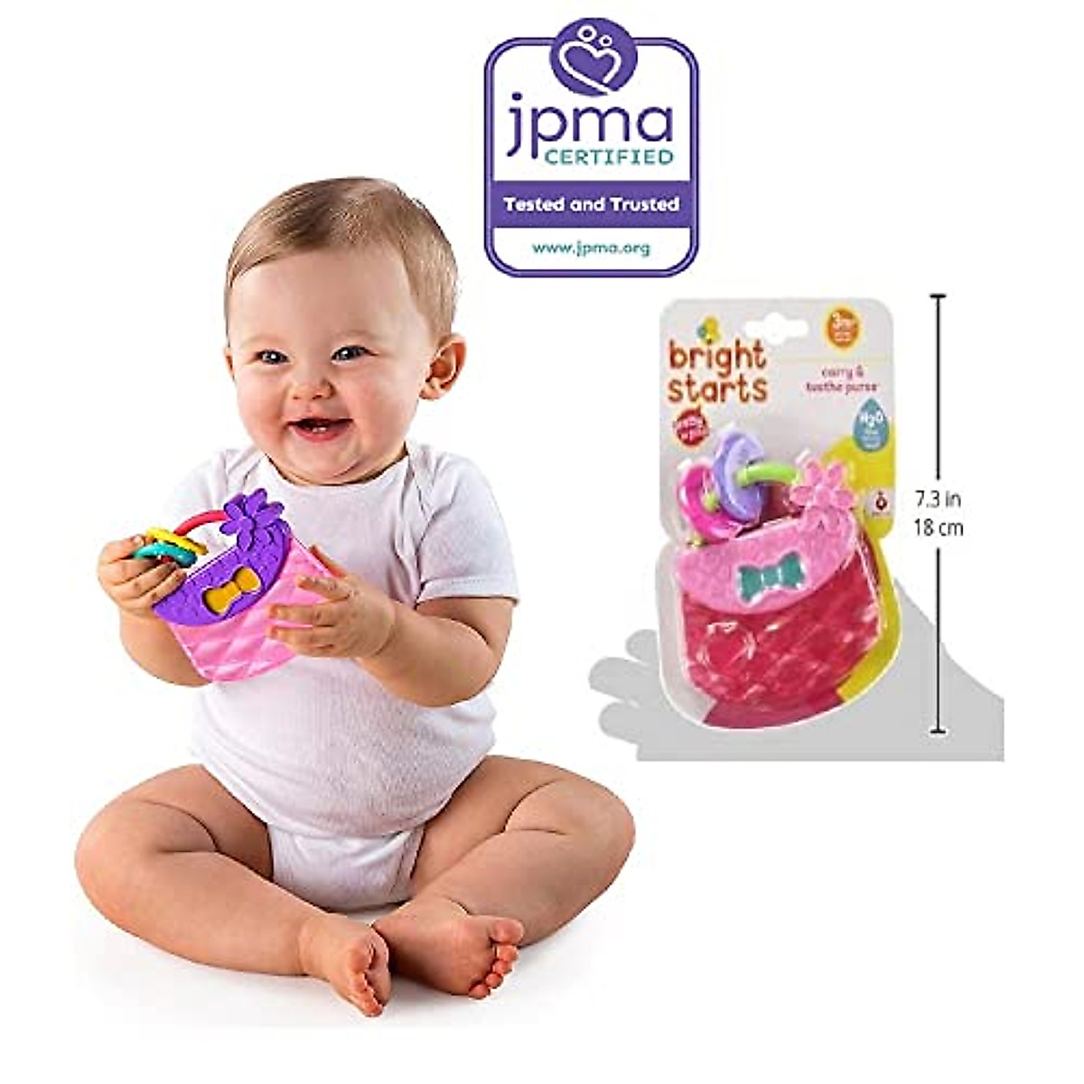 Bright Starts Carry & Teethe Purse Chillable Teether Toy, Ages 3 months +, Pretty in Pink