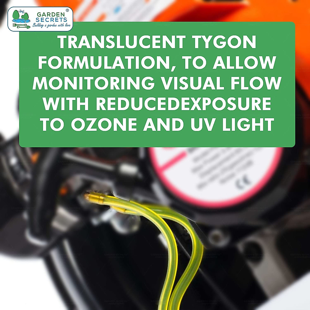 GARDEN SECRETS (4 Sizes) 2-Stroke Garden Power Tools Fuel Line Replacement Kit. Fuel Hose Fuel Tube for String Trimmer Chiansaw Blower Power Tools with Small Engine, Nitro Engine. (Yellow, 4ft each)