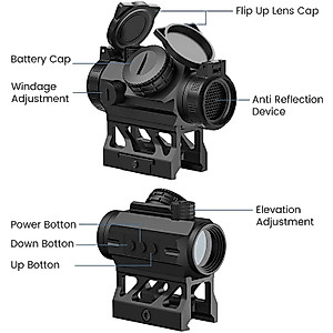 Feyachi V30 2MOA Red Dot Sight Auto On & Off 1x20mm Compact Reddot Optics with Low Profile and Absolute Co-Witness Mount, Flip Up Lens Covers and Anti Reflection Device