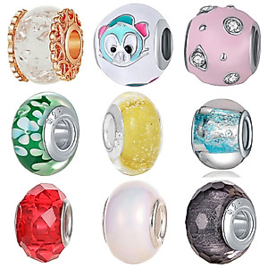 9 Pack Plated Silver Spacer Beads European Charms fit Pandora Bracelet CZ Enamel Set Plexiglass