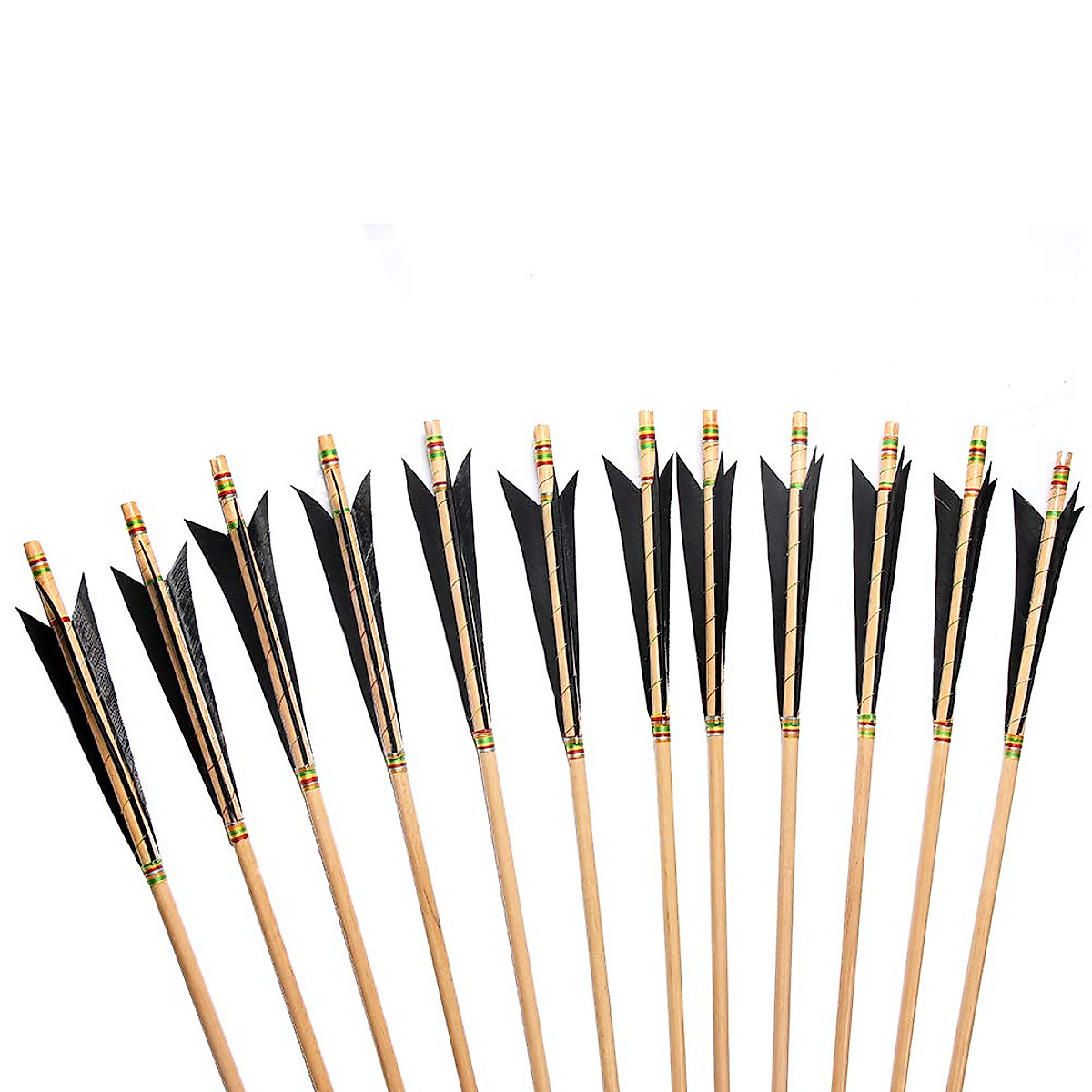 PG1ARCHERY Archery Wooden English Longbow Arrows Practice Targeting Arrow 5.8" Turkey Feathers Fletching with Bullet Points for Recurve & Traditional Bow Black, 12 Pack