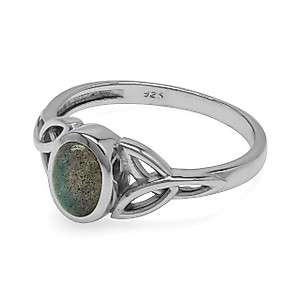 Silvershake 7x5 mm Oval Labradorite Stone 925 Sterling Silver Triquetra Celtic Knot Ring Size 5