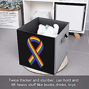 Gay Pride LGBT Awareness Ribbon Collapsible Storage Bins Basics Folding Fabric Storage Cubes Organizer Boxes with Handles