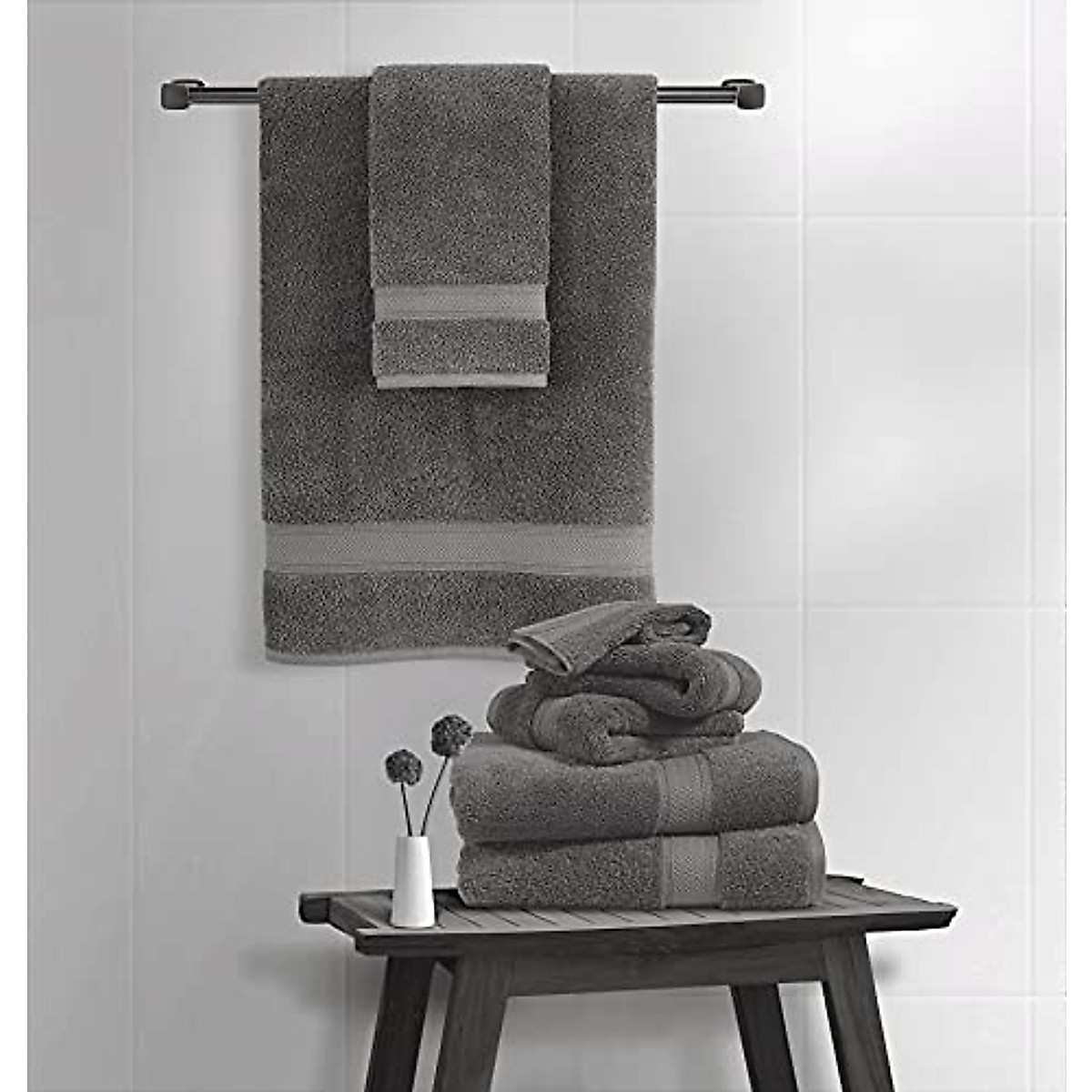 LANE LINEN 16PC Bath Towels Bathroom Set - Space Grey for 100% Cotton Towel Luxury Highly Absorbent Shower 4 Hand 8 Washcloths