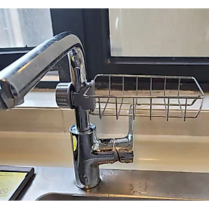 NCARSTER Stainless Steel Faucet Rack for Kitchen Sink, 2 PCS Kitchen Sink Caddy Sponge Holder Organizer, Shower Shelf Rack Organizer (Silver)