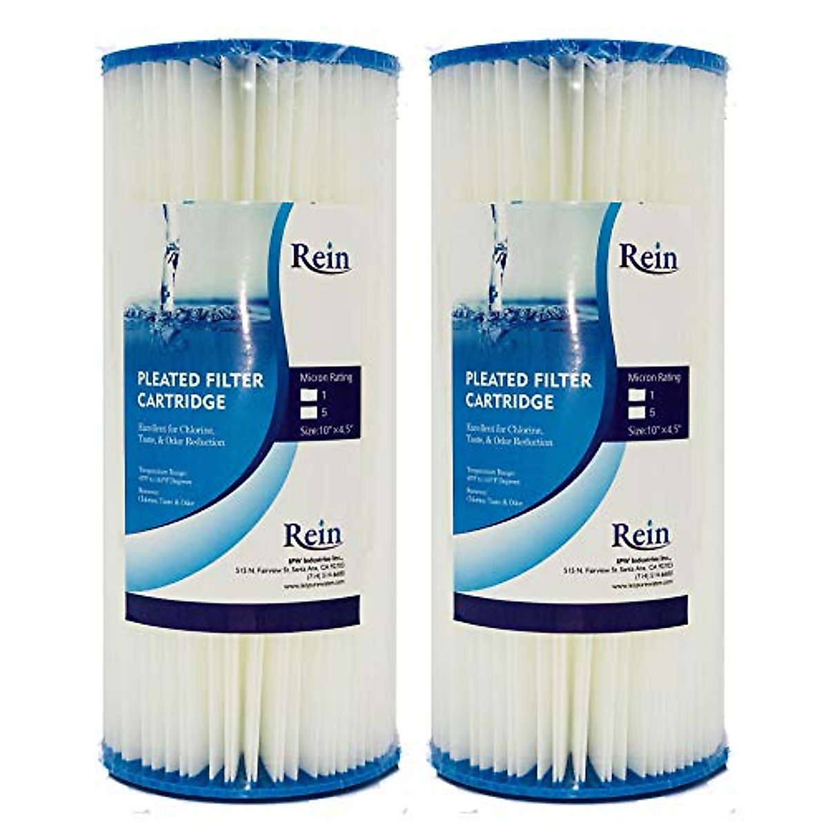5 Micron Whole House Full Flow 10" x 4.5" Pleated Water Filter Replacement Cartridge - Pack of 2
