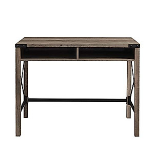 Walker Edison Callum Modern Farmhouse Metal X Writing Desk, 42 Inch, Grey Wash