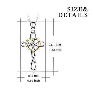 YFN Cross Necklace 925 Sterling Silver Celtic Knot Cross Infinity Heart Love Pendant Necklace 18" (God Heart Cross Necklace)