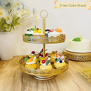 4 Pcs Gold Cake Stands Set, Cake Pedestal Display Table Tiered Cupcake Holder Candy Fruit Dessert Plate Decorating for Wedding Birthday Party Baby Shower Celebration (Gold Metal/ 4 Pcs Cake Stands)