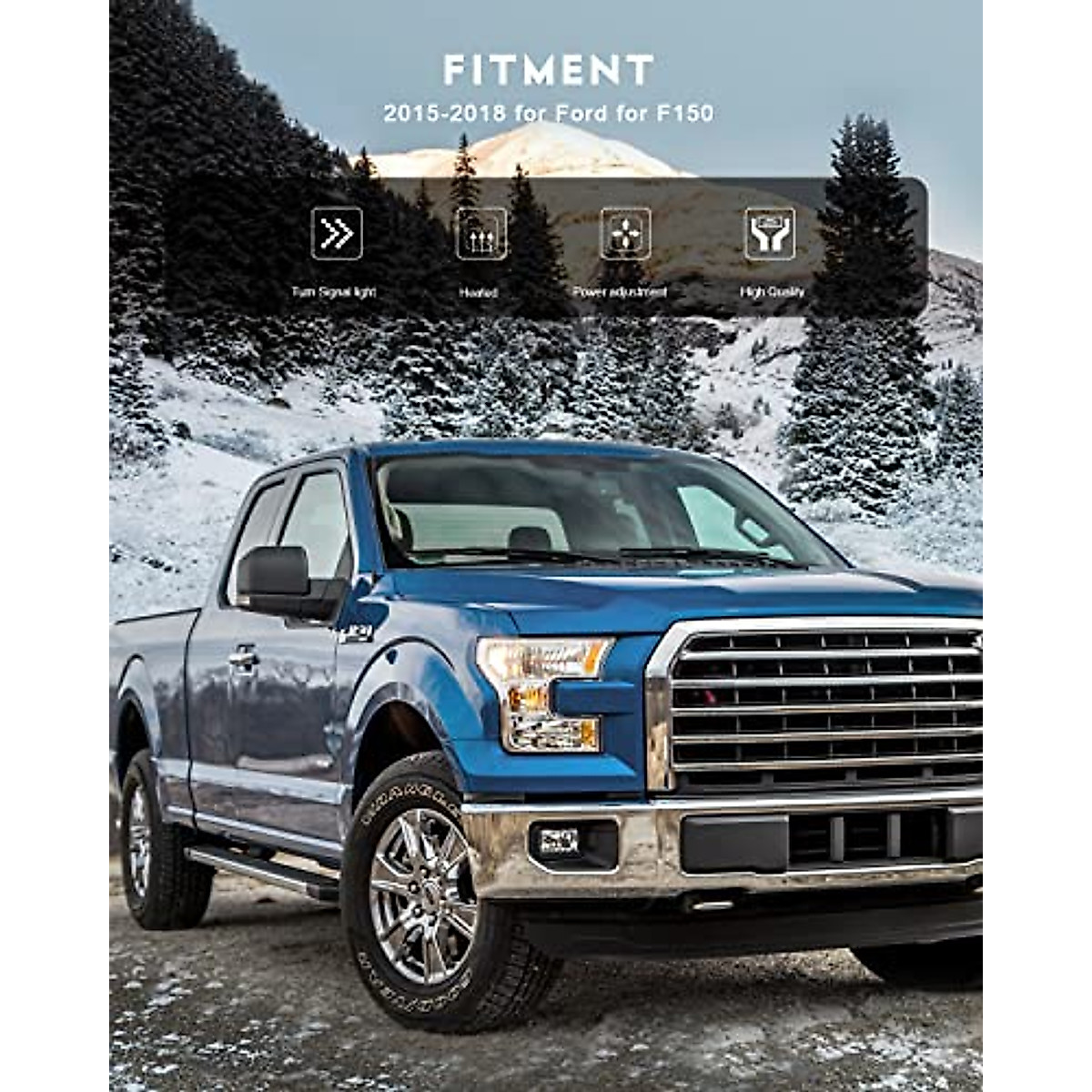 OCPTY Tow Mirrors Power Heated Left Driver Right Passenger Side Towing Mirrors Fit for 2015-2019 for F150 Pickup Truck with Turn Signal Light with Black Housing Manual Folding