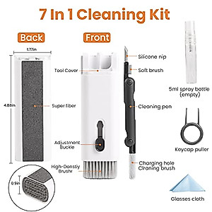 7 in 1 Electronic Cleaner kit, Cleaning Kit for monitor Keyboard Airpods MacBook iPad iPhone iPod, Screen Dust Brush Including Soft Sweep, Swipe, Airpod Cleaner Pen, Key Puller and Spray Bottle (Grey)