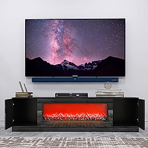 Daxue 71” TV Stand with Electric Fireplace Removable, Black Entertainment Center with Storage, Media Console Cabinet for 75 inch TV