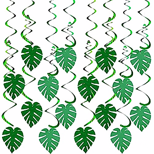32 Pcs Palm Leaves Party Swirl Decorations Hanging Ceiling Green Decoration Swirls Luau Tropical Party for Hawaiian Baby Shower Birthday Supplies (Cute Style)