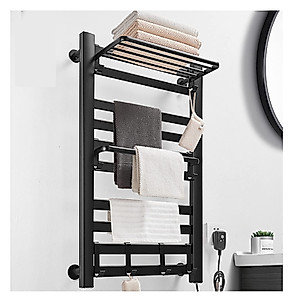 KUYT Bathroom Electric Heated Towel Rack with Timer Towel Warmer, Heating Panel Fast Warming up Heated Towel Rail Polished Bathroom Pools Kitchen Gyms/Black